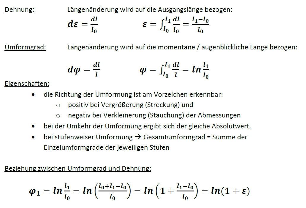 Wie sind die bezogene Formänderung ε und der Umformgrad ϕ d…