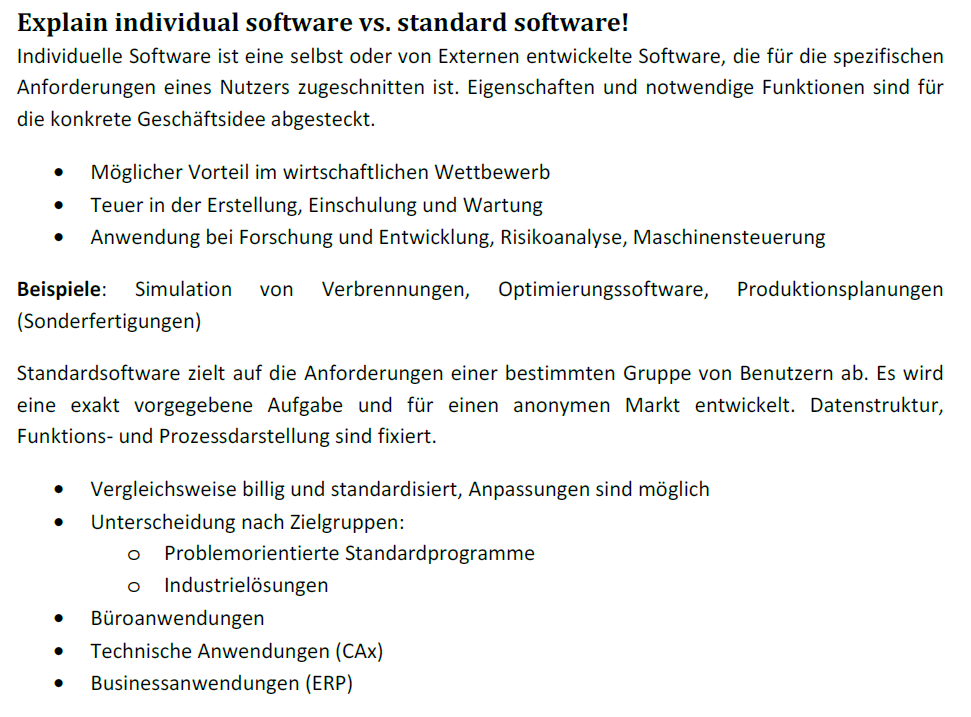 Explain individual software vs. standard software! | Maschinenbau- und Betriebsinformatik VO ...
