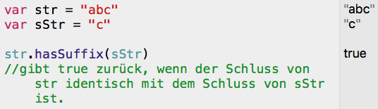 STRING.hasSuffix(suffixString)﻿-> Comparing Strings | Swift 2 | Repetico