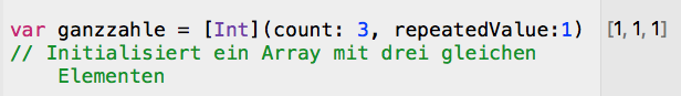 ARRAY = [TYP](count: NUMBER, repeatedValue WERT) ->Crea... | Swift 2 | Repetico