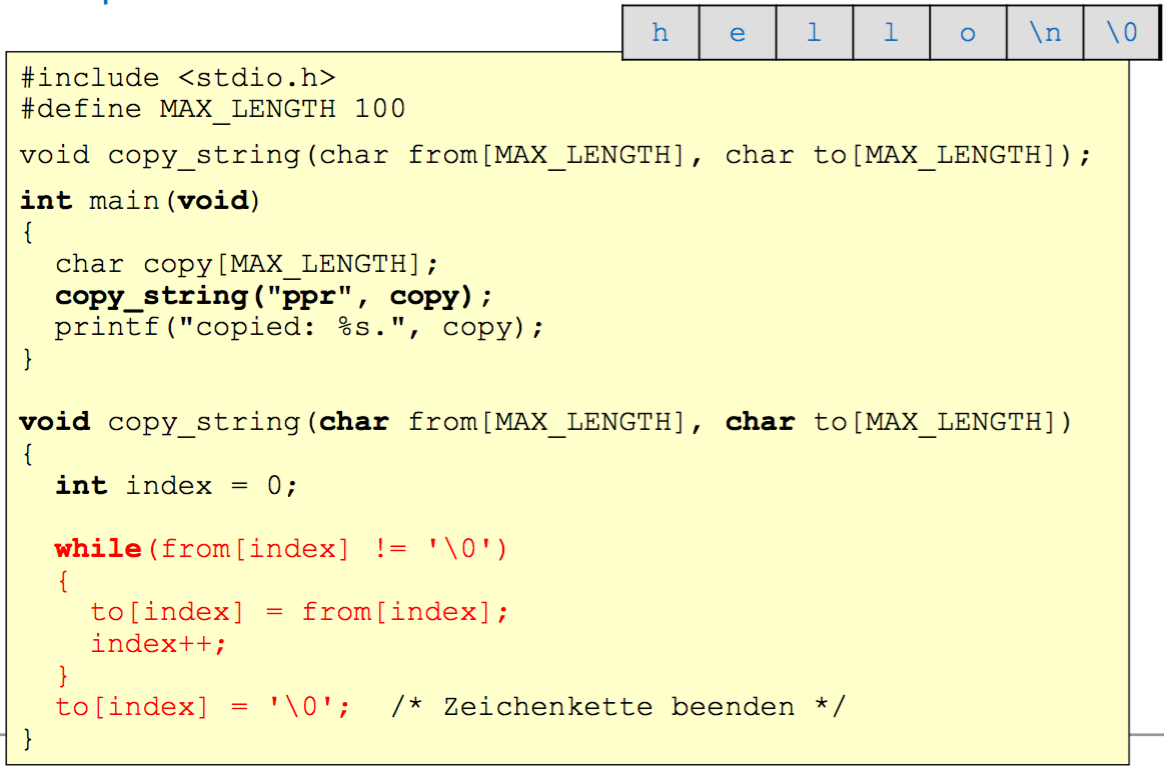 Codebeispiel: Kopieren eines Zeichenvektors | W-HS: PPR (Prozedurale Programmierung) | Repetico