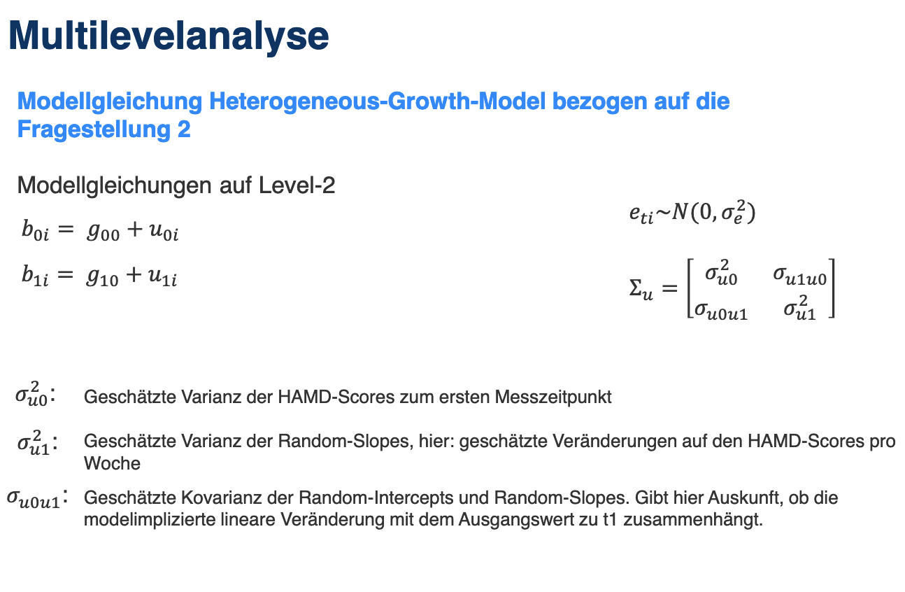 Erkläre nun die Modellgleichung für ein Modell, das prüft,