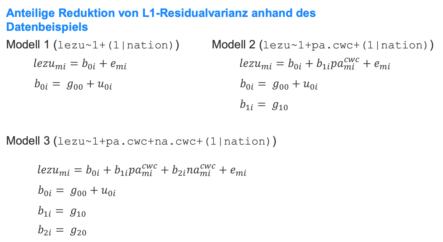 Erkläre für folgende drei Modelle die Modellgleichunge ...