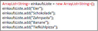 Mache ein Beispeil für ein String ArrayList | Programmierung | Repetico