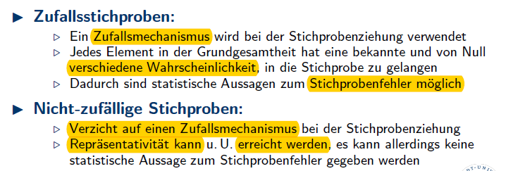 Erkläre Zufallsstichprobe und nicht-zufällige Stichprobe.