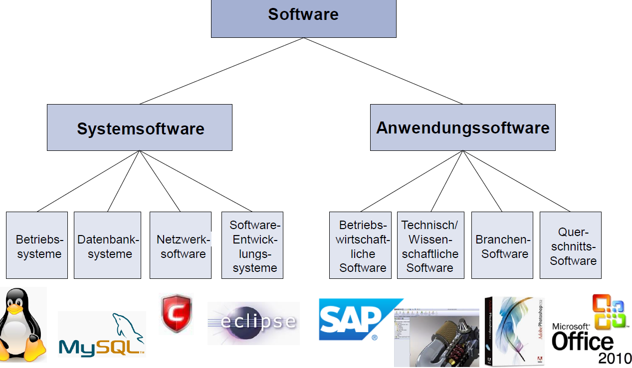 Zeichne die Klassifizierung von Software (2 Grafiken) | BWL…