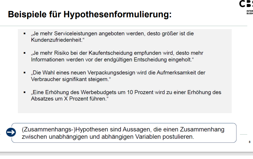 Nennen Sie Beispiele für Hypothesen | Marktforschung | Repe…