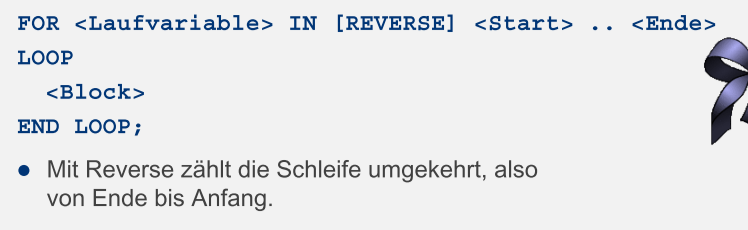Erläutere die Syntax der For-Schleife | DB-Systeme | Repetico