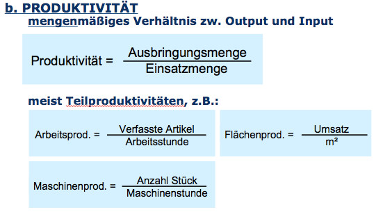 Berechnung der Produktivität (inkl. Teilproduktivitäten)