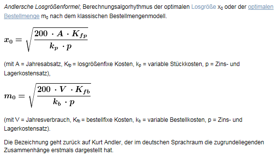Optimale Bestellmenge | Ware beschaffen, annehmen, lagern und Pflegen ...