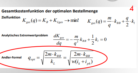 Gesamtfunktion der optimalen Bestellmenge (Optimale…