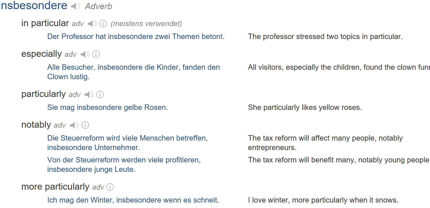 inbesondere | Verbs for Sale | Repetico