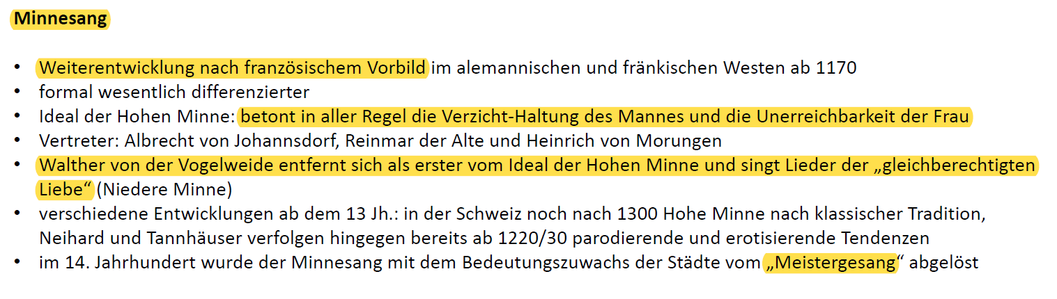 Was bezeichnet man als Minnesang? Welchen Inhalt prägt der