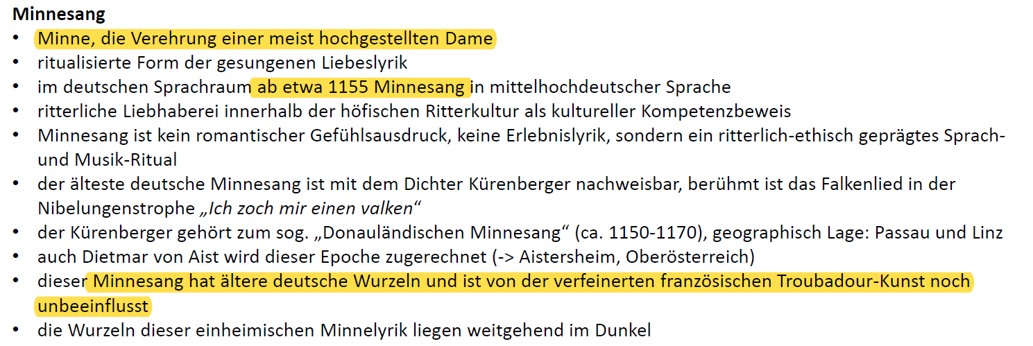 Was bezeichnet man als Minnesang? Welchen Inhalt prägt der