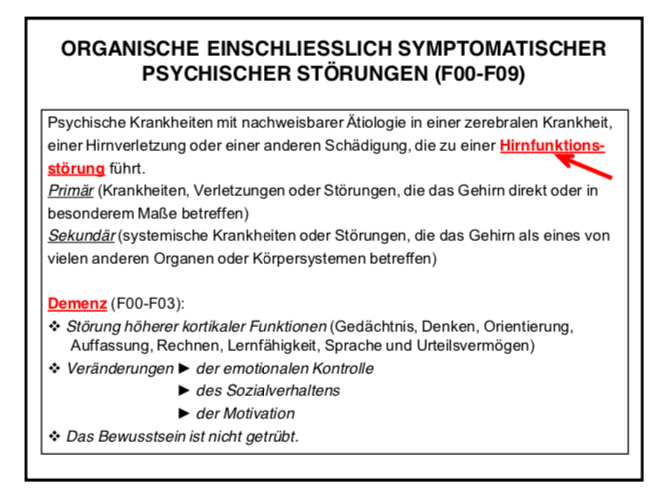 Organische einschl. symptomatischer psychischer Störung... | Psychische ...